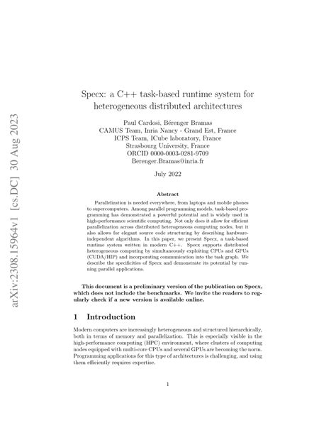 Pdf Specx A C Task Based Runtime System For Heterogeneous