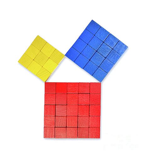 Pythagorean Theorem Shown With Colorful Wooden Cubes From Above Beach Sheet By Peter Hermes