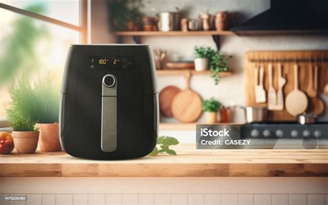 부엌에서 튀긴 감자를 요리하는 에어 프라이어 기계 새로운 정상적인 요리의 라이프 스타일 에어프라이어에 대한 스톡 사진 및 기타 이미지 에어프라이어 부엌 요리하기 음식