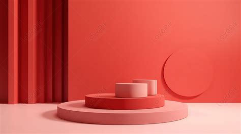 제품 디스플레이 및 프리젠테이션을 위한 기하학적 밝은 빨간색 배경을 갖춘 최소한의 3d 스탠드 스탠 배경 빨간색 배경 기하학 배경 이미지 Hd 스탠 빨간색 기하학