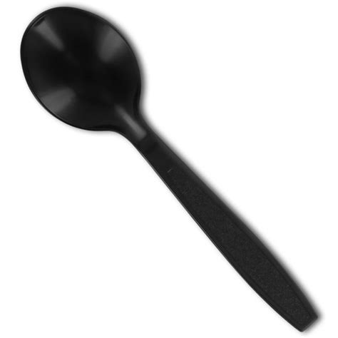Black Disposable Plastic Poly Wrapped Soup Spoons Heavy Weight 6