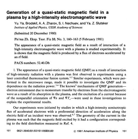Pdf Generation Of A Quasi Static Magnetic Field In A Plasma By A High Intensity