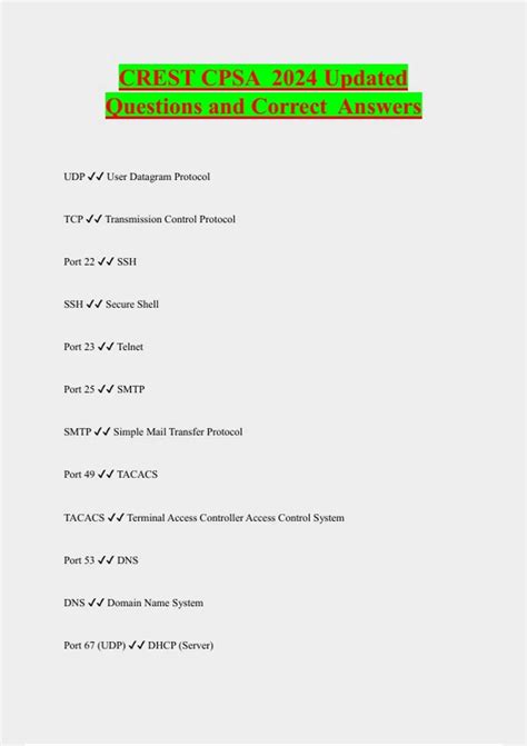 CREST CPSA 2024 Updated Questions And Correct Answers CREST CPSA Stuvia US