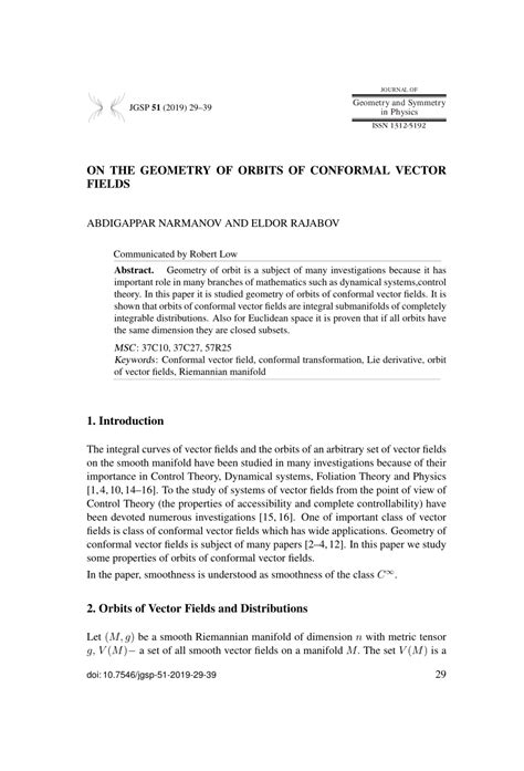 Pdf On The Geometry Of Orbits Of Conformal Vector Fields