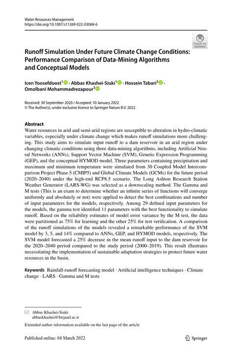 PDF Runoff Simulation Under Future Climate Change Conditions Performance Comparison Of Data