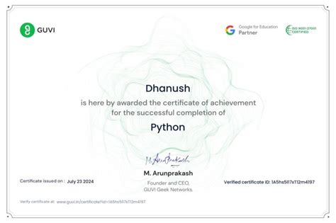 Python Programming Guvi Learning Dhanush M