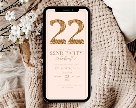 22nd Birthday Party Invitation Template Editable 22nd Birthday