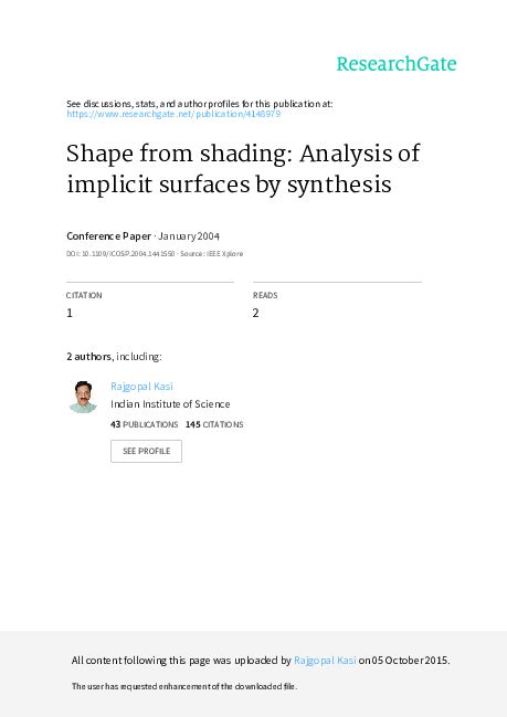 Pdf Shape From Shading Analysis Of Implicit Surfaces By Synthesis