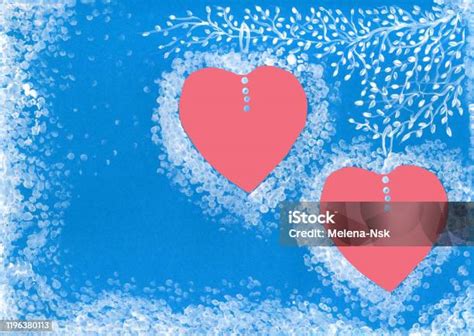 발렌타인 데이 인사말 카드입니다 파란색 배경에 분홍색 하트입니다 사랑 친절 행복의 개념 2월에 대한 스톡 벡터 아트 및 기타 이미지 Istock