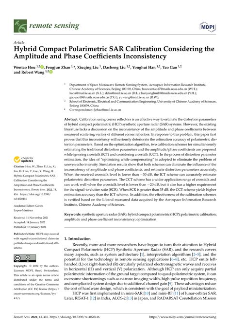 Pdf Hybrid Compact Polarimetric Sar Calibration Considering The Amplitude And Phase