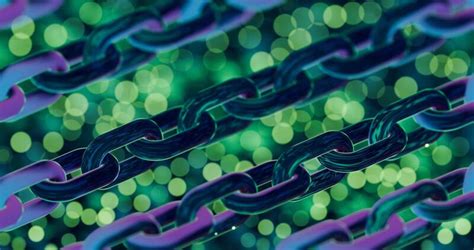 Futuristic Blockchain Concept With Glowing Blue Bokeh And Chain Links