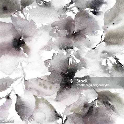 회색 꽃 배경 빈티지 수채화 꽃 패턴 꽃 벽지 인사말 카드 템플릿 0명에 대한 스톡 벡터 아트 및 기타 이미지 0명 검은색 꽃 식물 Istock