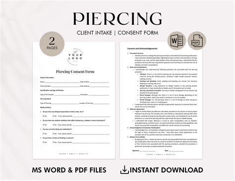 Piercing Consent Form Template Professional Body Piercing Shop Forms Tattoo And Piercing