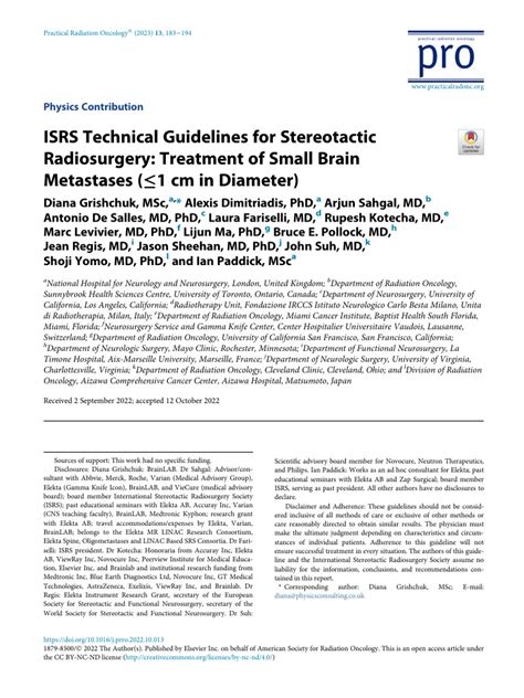 1 Isrs Technical Guidelines For Stereotactic Pdf Medical Imaging
