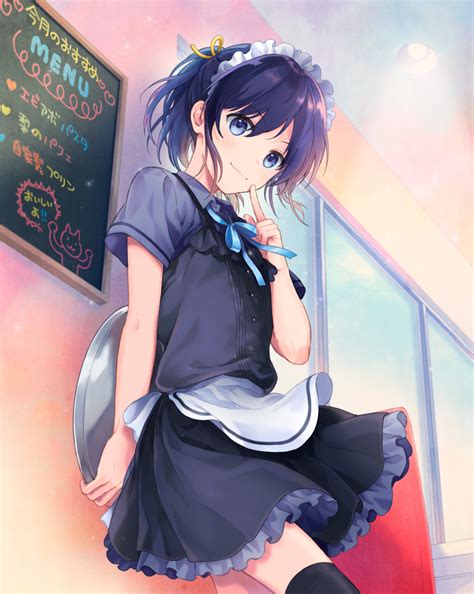 Safebooru 1boy Against Wall Apron Arm Behind Back Bangs Black Hair