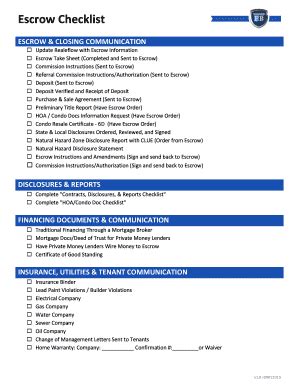 Fillable Online Checklist Escrow No Desc Fax Email Print PdfFiller