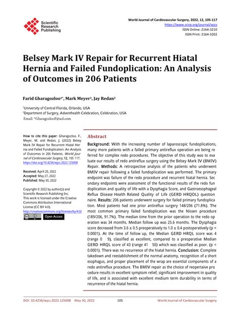 Pdf Belsey Mark Iv Repair For Recurrent Hiatal Hernia And Failed