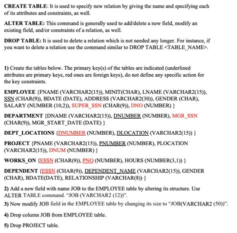 Solved Create Table It Is Used To Specify New Relation By