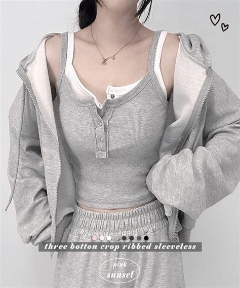 1 1할인🔥[쓰리버튼 크롭 골지 끈나시] 똑딱이 기본 무지 베이직 레이어드 레이어링 나시 민소매 티셔츠 8 Col 에이블리