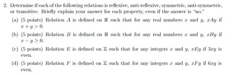 solved 2 determine if each of the following relations is