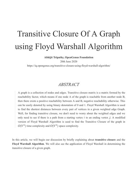 pdf transitive closure of a graph using floyd warshall algorithm