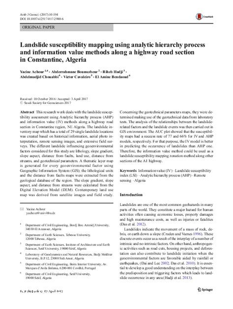 Pdf Landslide Susceptibility Mapping Using Analytical Hierarchy
