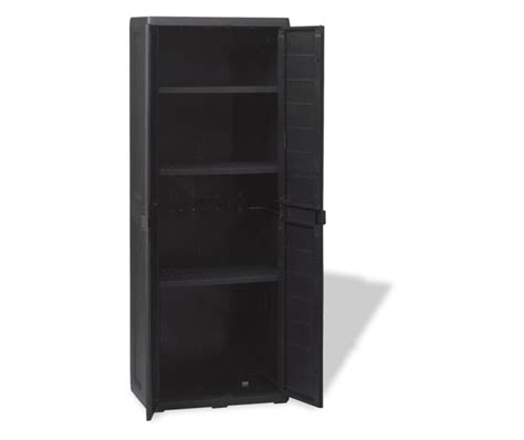 Градински шкаф за съхранение с 3 рафта черен Vivre