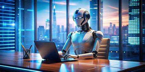 Autonomous Ai Programmer In A Cuttingedge Modern Office Droneseye View