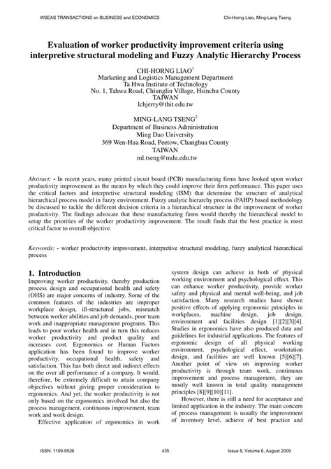 Pdf Evaluation Of Worker Productivity Improvement Criteria Using Interpretive Structural