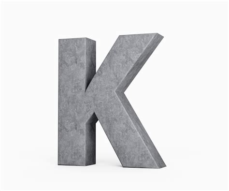 회색 콘크리트 돌 흰색 배경 3d 그림으로 만든 3d 콘크리트 대문자 K 알파벳 K 프리미엄 사진