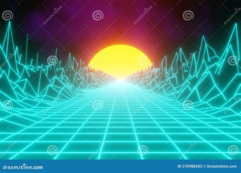 Cyan Retro Futuristic Technology Background 3d Render 80s Retro
