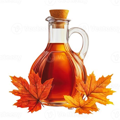 Maple Syrup In A Glass Jar With Autumn Leaves 53505986 Png