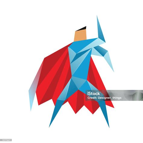 슈퍼 히어로 낮은 폴리 슈퍼 영웅 종이 접기 스타일 아이콘 현대 만화 남자 캐릭터의 벡터 다각형 일러스트 만화에 대한 스톡 벡터