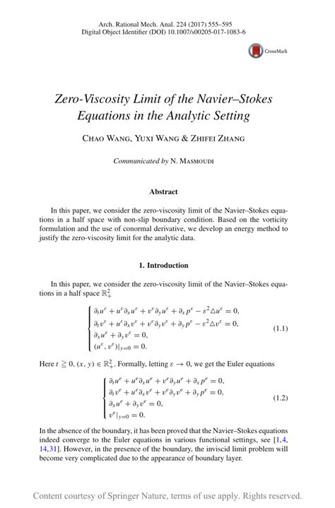 Zero Viscosity Limit Of The Navier Stokes Equations In The Analytic Setting Request Pdf