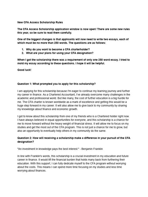 Cfa Access Scholarship Sample Essay Pdf