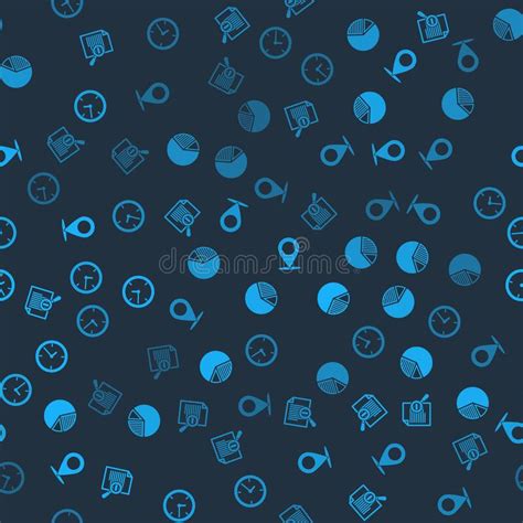 Set Document With Search Pie Chart Infographic Map Pin And Clock On Seamless Pattern Vector