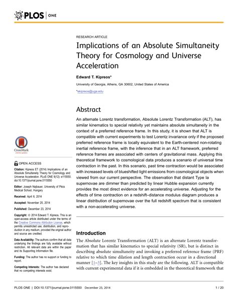 Pdf Implications Of An Absolute Simultaneity Theory For Cosmology And Universe Acceleration
