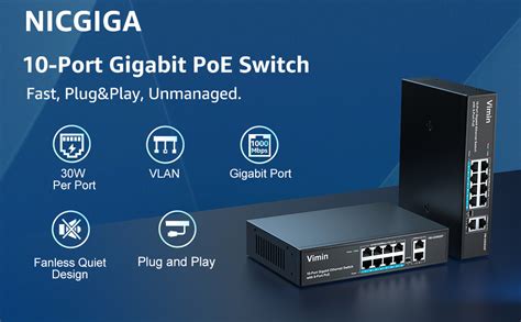 Vimin 8 Port Gigabit Poe Switch Unmanaged With 2 Uplink Gigabit Ports 120w High