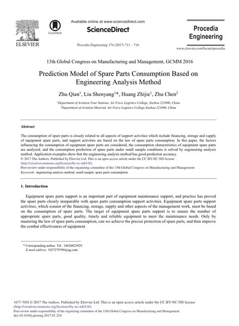 Pdf Prediction Model Of Spare Parts Consumption Based On Engineering Analysis Method