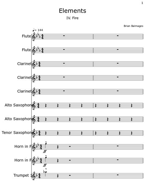 Elements Sheet Music For Flute Clarinet Alto Saxophone Tenor