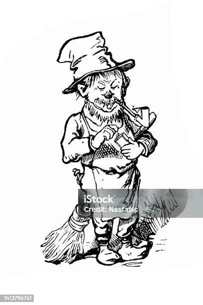 영국 풍자 만화 캐리커처 빗자루를 들고 모자를 쓴 남자 19세기에 대한 스톡 벡터 아트 및 기타 이미지 19세기 19세기 스타일 거리 Istock