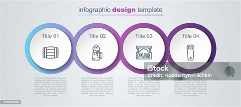 세트 라인 나무 통 맥주 잔 펍과 병따개가 있는 거리 간판 비즈니스 인포 그래픽 템플릿 벡터 0명에 대한 스톡 벡터 아트 및 기타 이미지 Istock