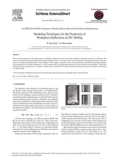 Pdf Modeling Techniques For The Prediction Of Workpiece Deflections In Nc Milling