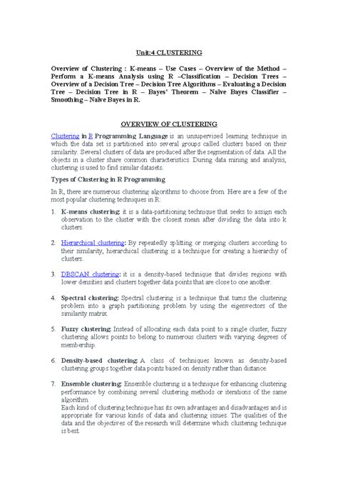 unit4 datascience notes unit 4 clustering overview of clustering