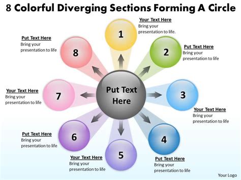 Colorful Diverging Sections Forming A Circle Circular Flow Layout Diagram PowerPoint Slides