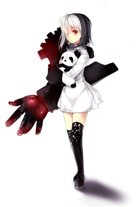 Safebooru Black Legwear Boots Dress Glowing Eyes Hair Over One Eye