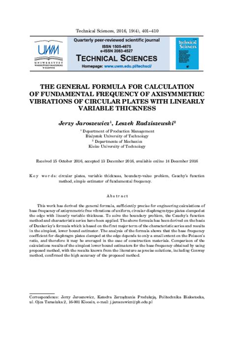 Pdf The General Formula For Calculation Of Fundamental Frequency Of