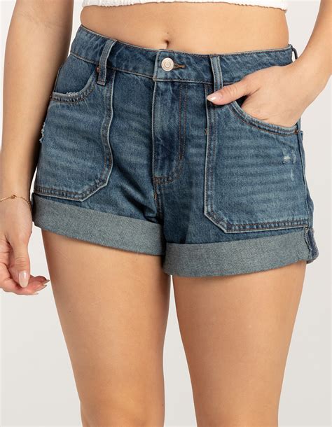 Rsq Womens High Rise Roll Cuff Shorts Medium Wash Tillys