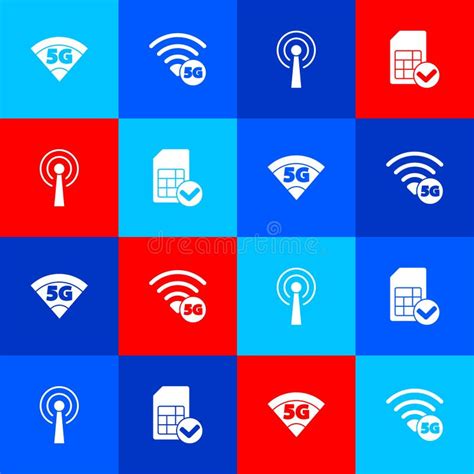 Set 5G Network Antenna And Sim Card Icon Vector Stock Vector Illustration Of Global Blue