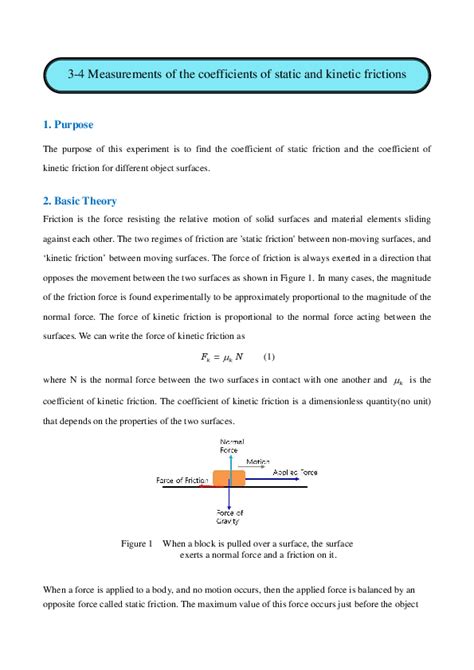 Pdf 4 Measurement Of The Coefficients Of Static And Kinetic Frictions